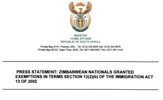 South Africa: Zimbabwean Nationals Granted Exemptions In Terms Section ...