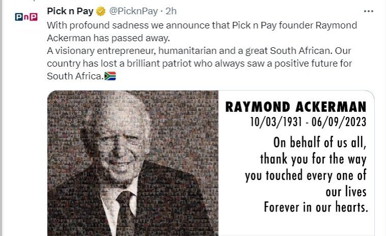 South Africa: Breaking - Pick N Pay Founder Raymond Ackerman Has Died ...